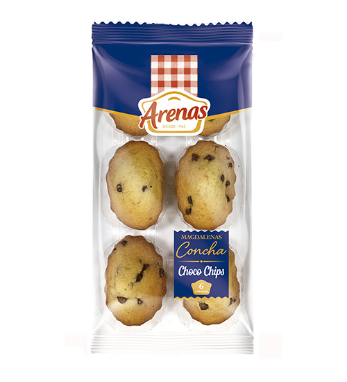 Magdalenas Concha ChocoChip (ARENAS) bandeja de 6u/165g